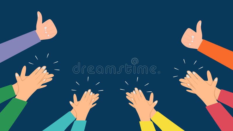 Two Hand Thumb Up and Four Hands Clapping Isolated on Blue Background ...