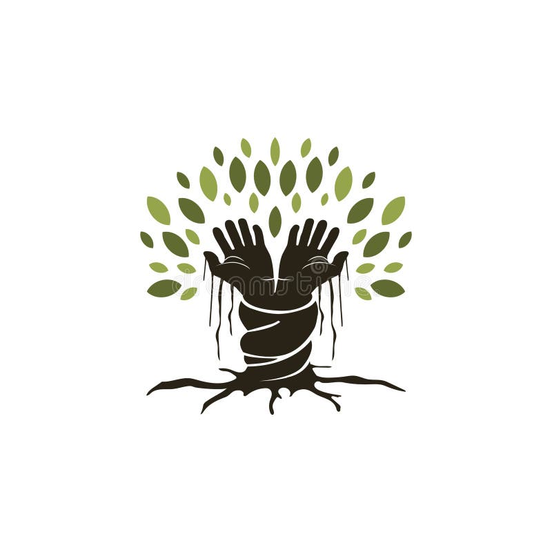 Two Hand Tree Root Vector Logo Design Illustration Stock Illustration ...