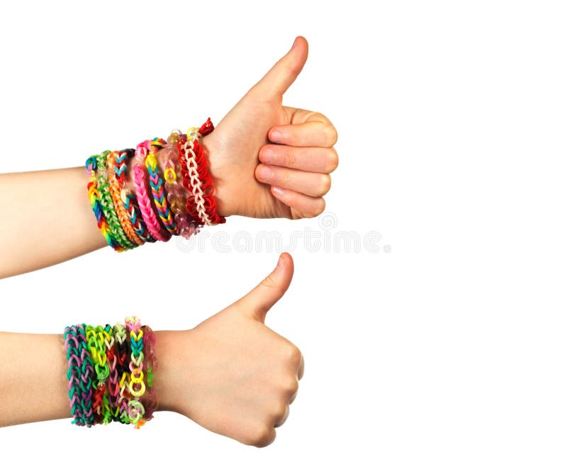 Two Hand with Trendy Handmade Weaving Bracelets Stock Image - Image of ...