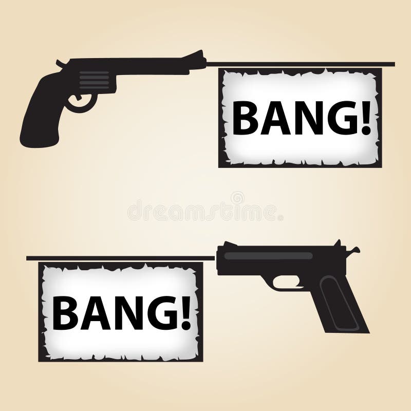 Two Handguns Fire Banner with Text Stock Vector - Illustration of self ...