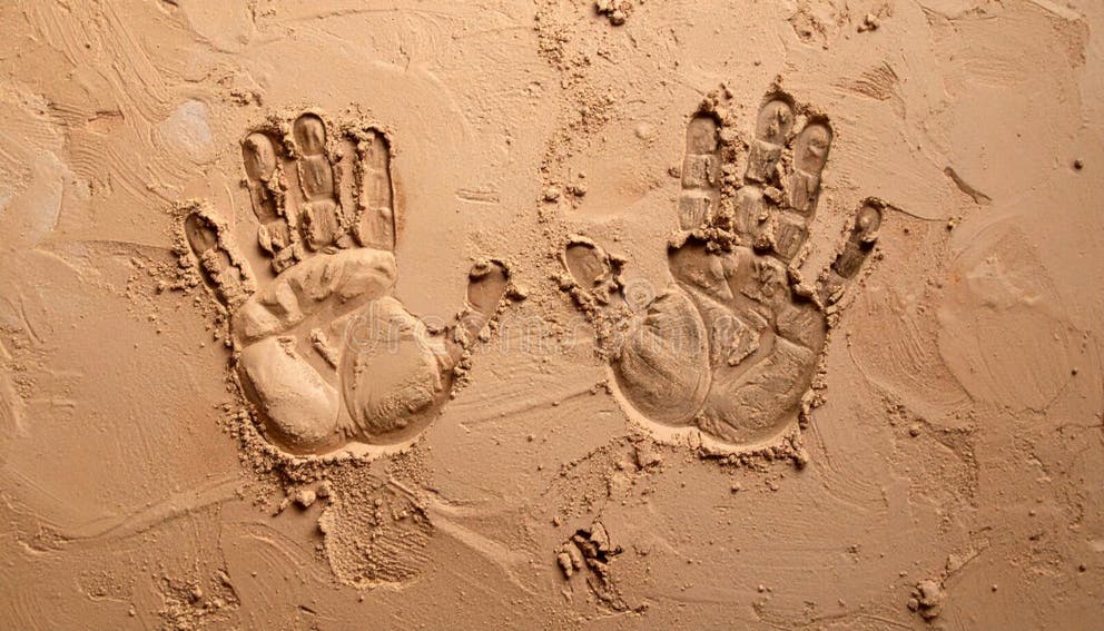 Two Handprints on Brown Cement Wall Texture with Rough Surface and ...