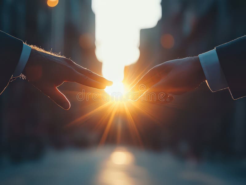 Two Hands Approaching Each Other with Sunlight, Representing Hope and ...