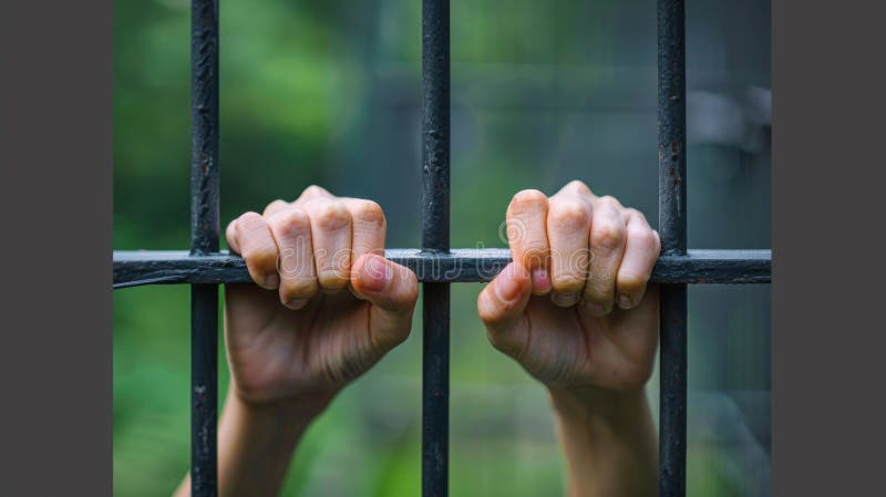 Two Hands are Behind Bars on a Metal Fence, AI Stock Photo - Image of ...