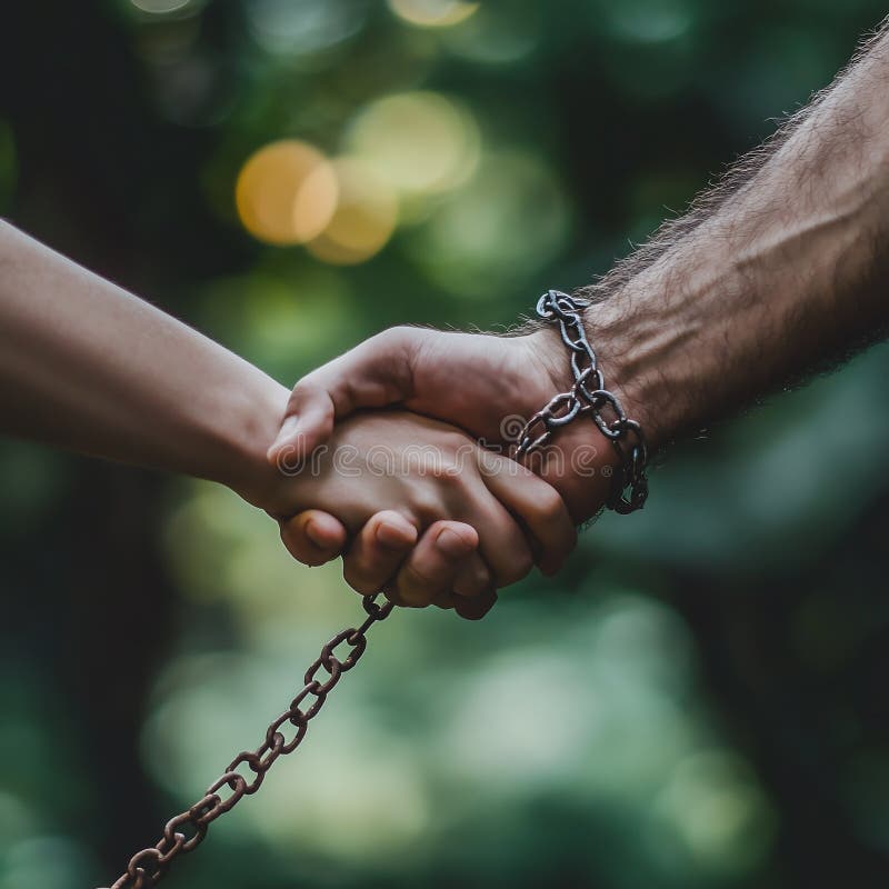 Two Hands Bound by Chains, Symbolizing Bondage and Connection Stock Illustration - Illustration ...