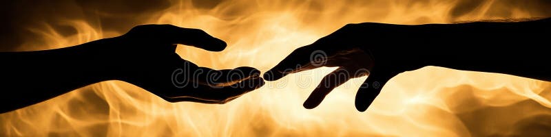 Silhouette of Two Hands almost Touching Against a Warm, Dramatic ...