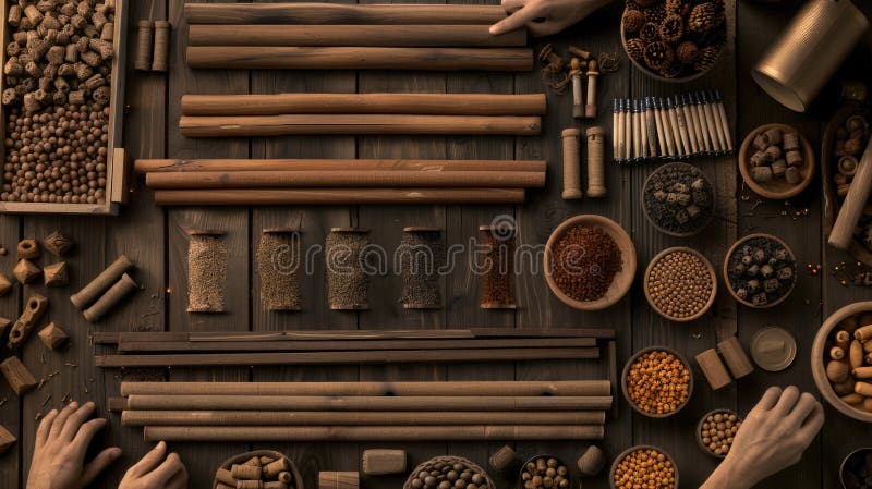 Two Hands Carefully Arrange Wooden Dowels, Beads, and Other Small Items ...