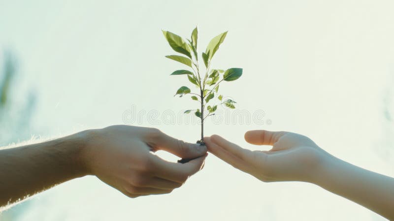 Gentle Hands Nurturing a Tiny Tree Sapling in a Bright Environment ...