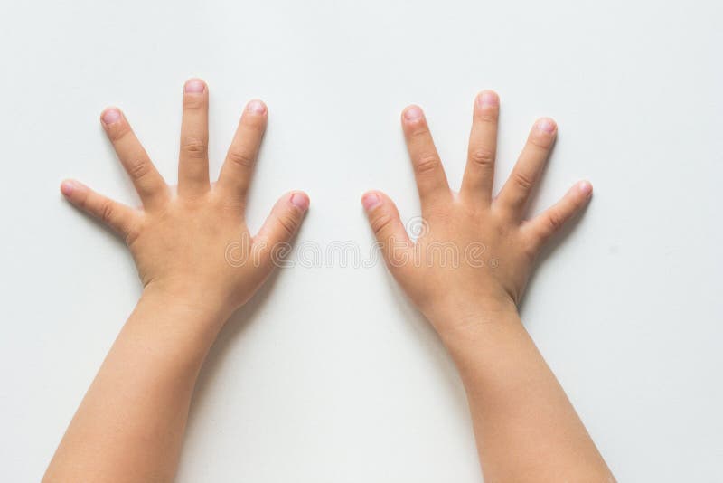 Two Hands of Child with Widespread Fingers on the White Background ...