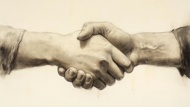 Two Hands Clasping in Handshake Symbolizing Agreement, Unity and ...