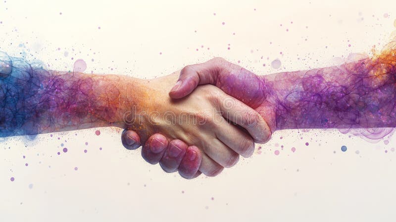 Two Hands in a Colorful Handshake Representing Collaboration, Agreement ...