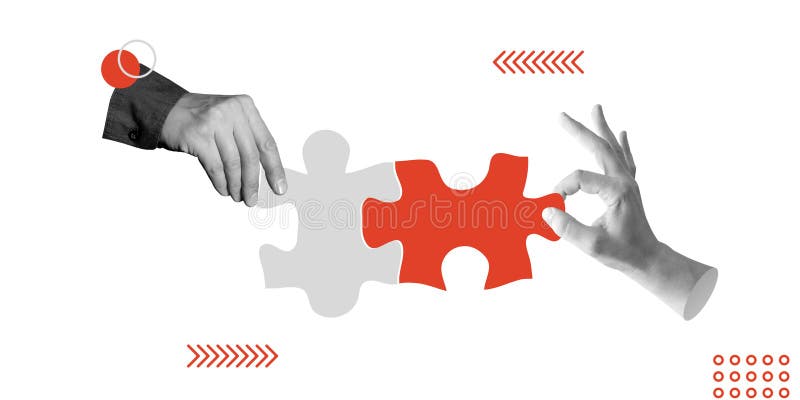 Two Hands Connect the Grey and Red Puzzle Pieces, Symbolising ...