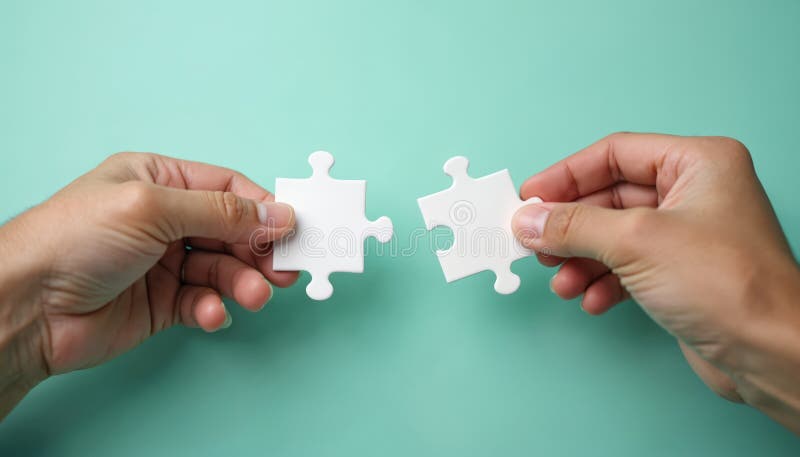 Two Hands Connect Two Puzzle Pieces. Partnership Concept. Hands Hold ...