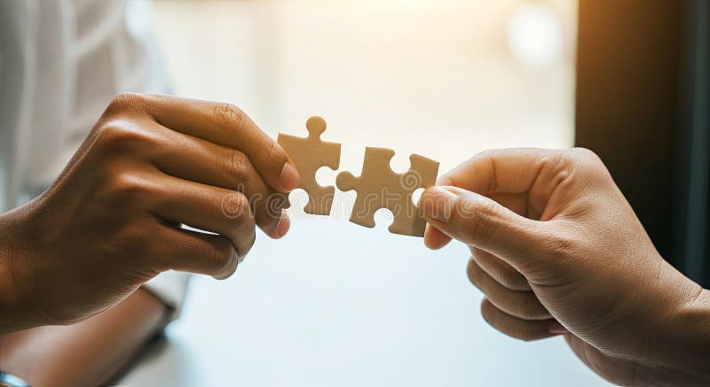 Two Hands Connect Puzzle Pieces, Symbolizing Teamwork and Unity. the ...