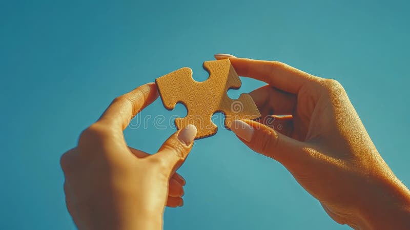 Two Hands Connect Wooden Puzzle Piece, Problem Solving, Teamwork, and ...
