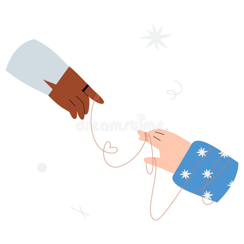 Hands Connected by a Red Thread in Flat Vector Illustration Symbolizing ...