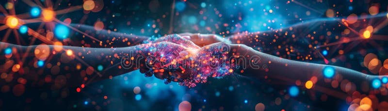 Two Hands Connecting with Bright, Dynamic Particles, Symbolizing ...