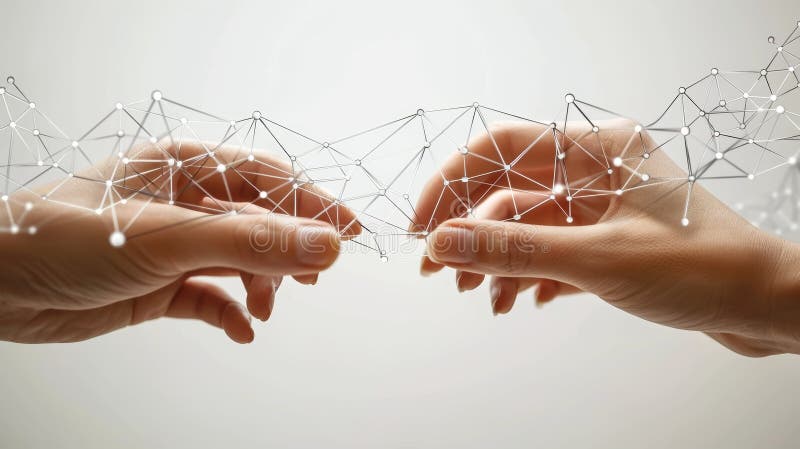 Two Hands Connecting through a Digital Network, Illustrating the ...
