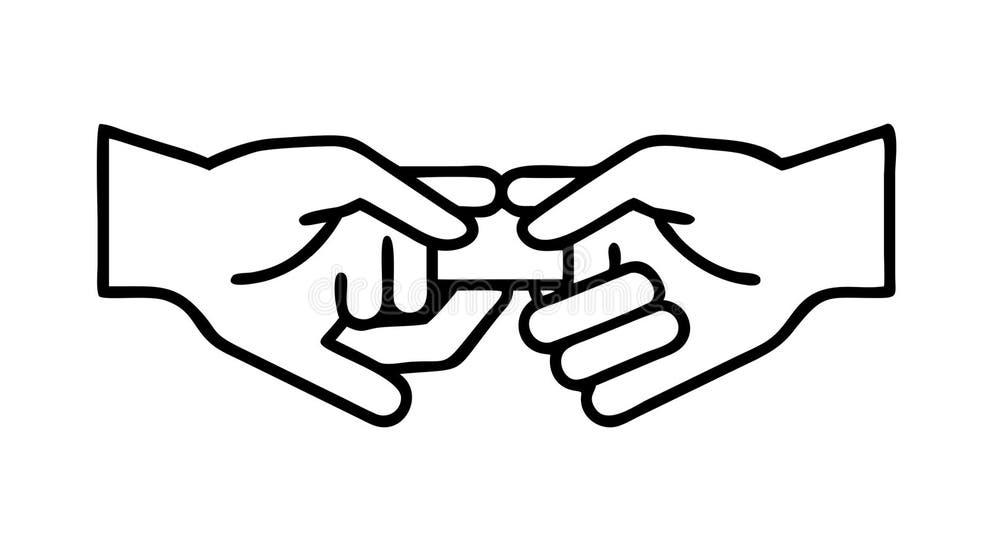 Two Hands Connecting Puzzle Pieces Teamwork Icon Vector Line Art ...