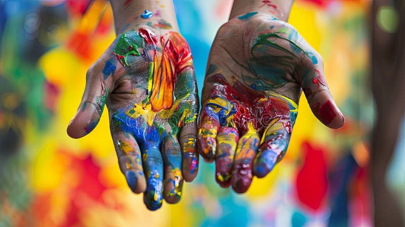 Two Hands Covered in Paint stock image. Image of expressive - 308492241