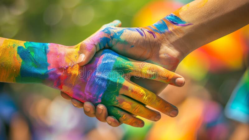 Colorful Handshake Representing Friendship and Diversity Stock Photo ...