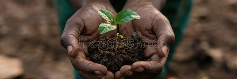 Two Hands Cradle a Delicate Seedling with Rich Soil, Representing Care ...