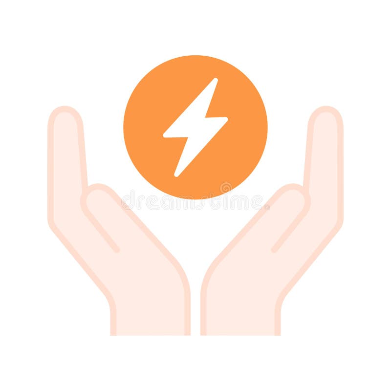 Two Hands Cradling an Orange Circle Containing White Lightning Bolt ...