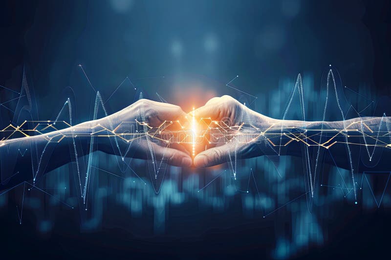 Two Hands Forming a Heart Shape with Bright Light in a Digital ...