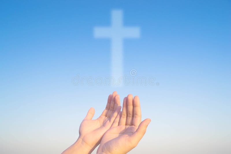 Two Hands and Cross of Christ and Believers Stock Photo - Image of pray ...