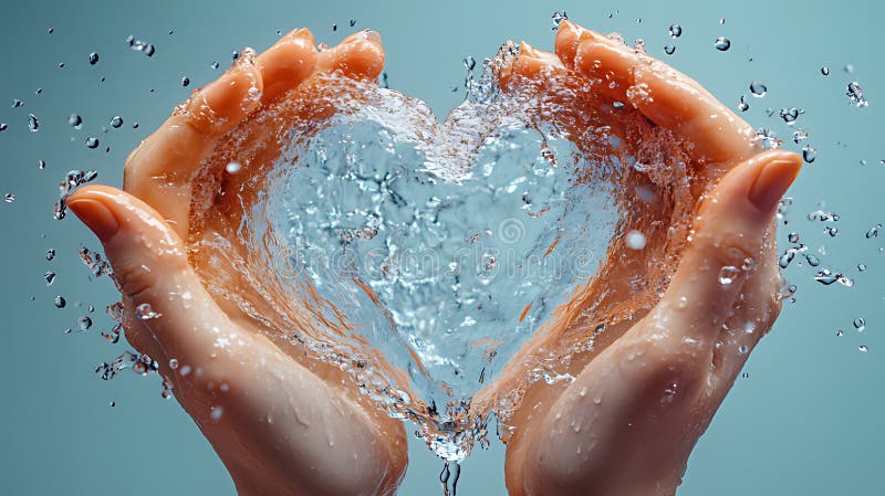 Two Hands Cupping a Heart-shaped Splash of Water Stock Illustration ...