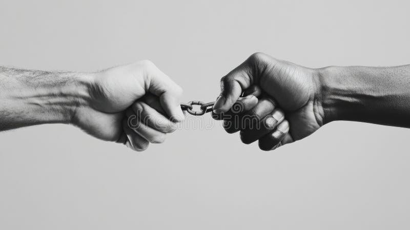 Two Hands of Different Ethnicities Connect with a Chain Link ...