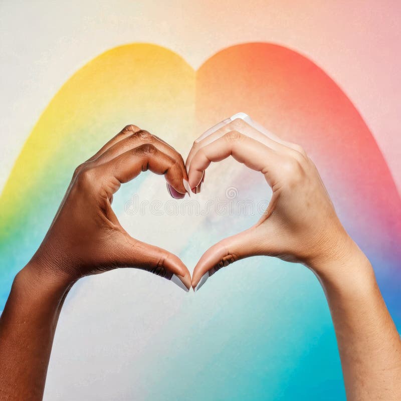 Diverse Hands Forming Heart Shape, Rainbow Background, Unity Concept ...