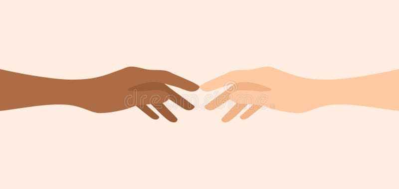 Two Hands of Different Skin Tones Reaching Towards Each Other. Flat ...