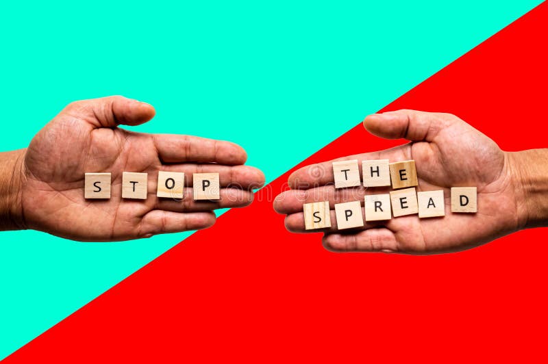 Two Hands Display the Message STOP the SPREAD. Stock Photo - Image of ...