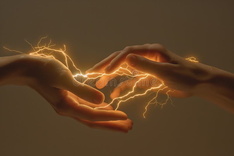 Two Hands with an Electric Charge between Them Stock Photo - Image of ...