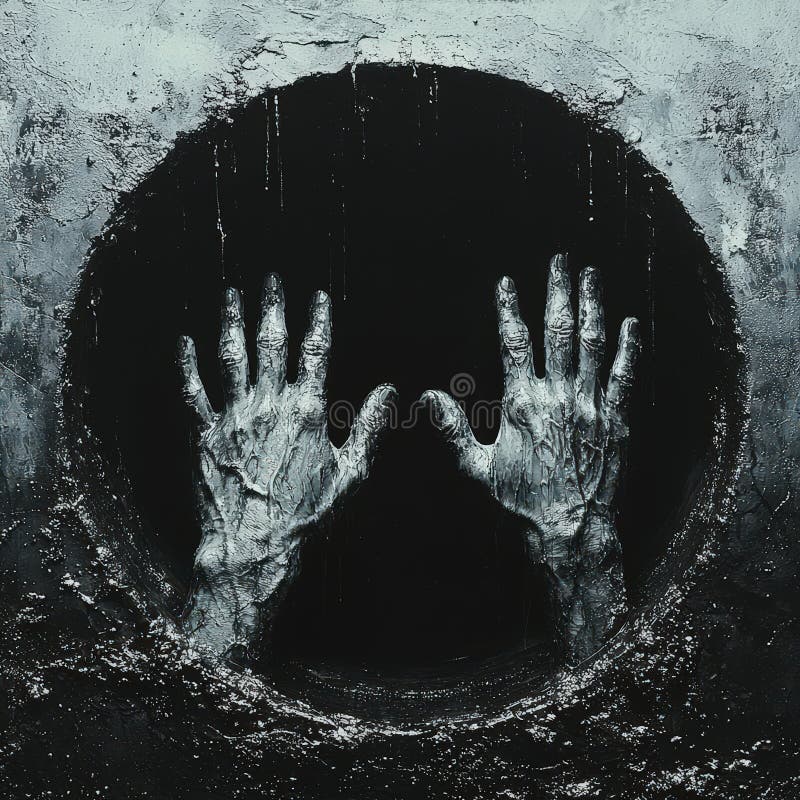 Two Hands Emerging from Circular Dark Void Stock Photo - Image of dark ...