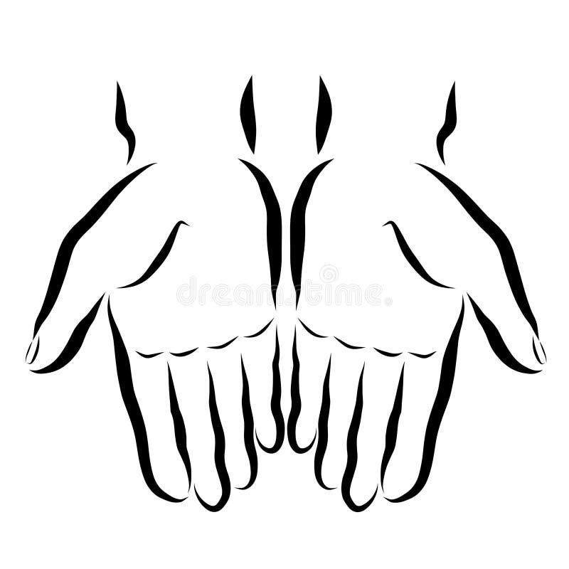 Two Hands with Empty Palms, Black Outline Stock Illustration ...