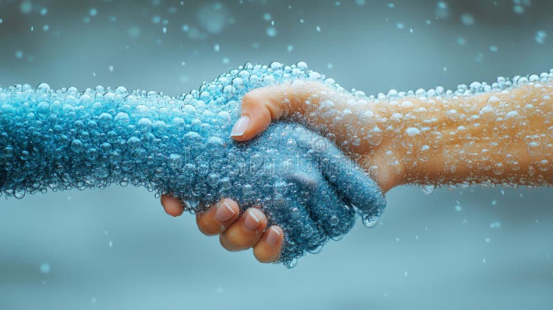 Two Hands Shaking with Bubbles in a Refreshing Atmosphere on a Bright ...