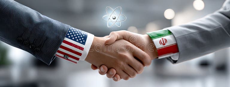 Two Hands Engage in a Handshake, Showcasing Flags while an Atomic ...