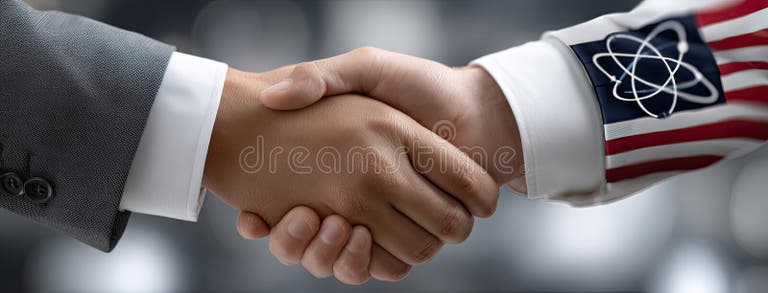 Two Hands Engage in a Handshake, Showcasing Flags while an Atomic ...
