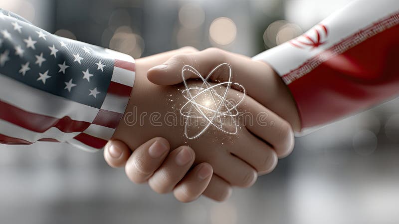 Two Hands Engage in a Handshake, Showcasing Flags while an Atomic ...