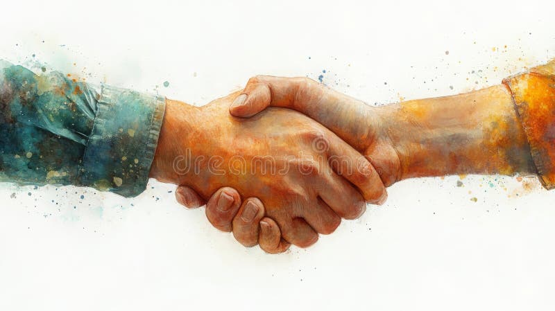 Two Hands Shaking in a Warm, Colorful Illustration Representing ...
