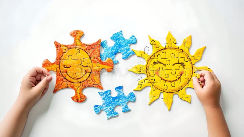 Hands Assembling Vibrant Sun Puzzle Pieces, Concept of Fun Learning and ...