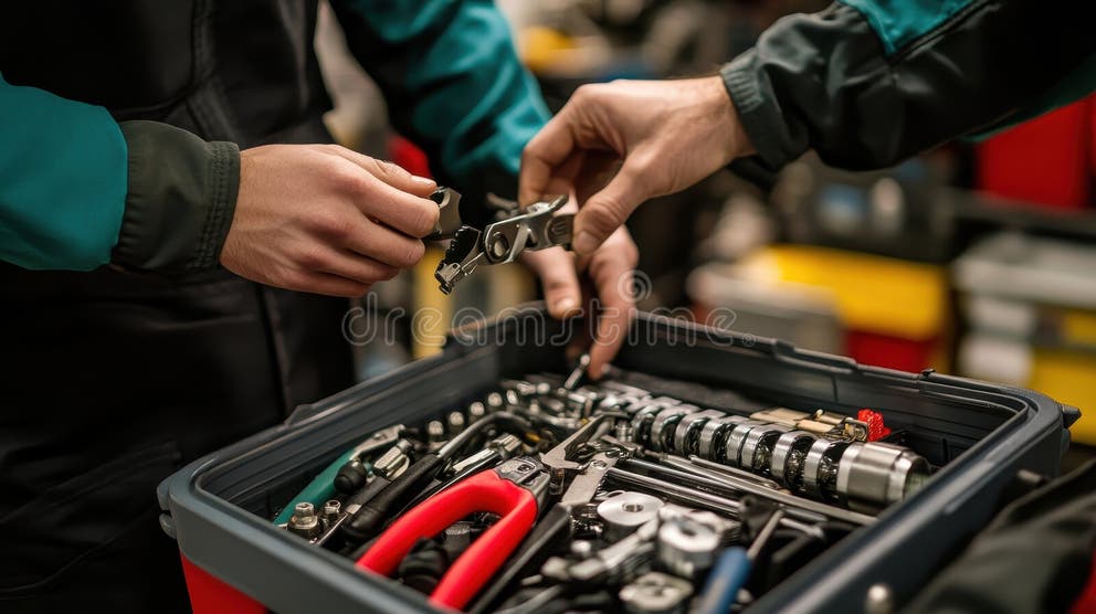 Two Hands Examining Tools in a Toolbox, Emphasizing Repair and ...