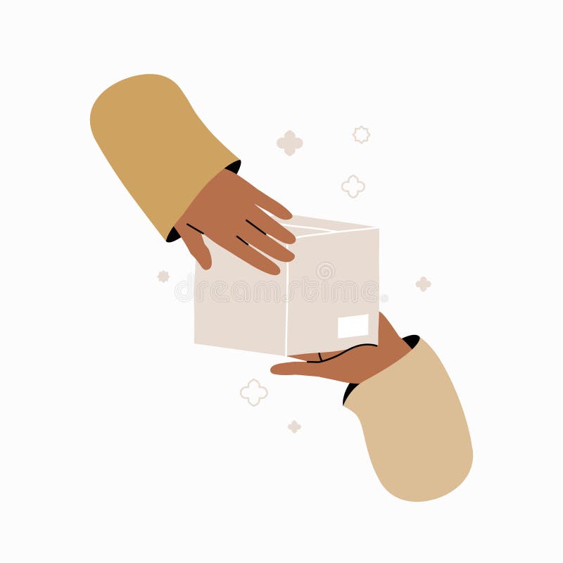 Hands Exchanging a Package in Flat Vector Illustration Symbolizing ...