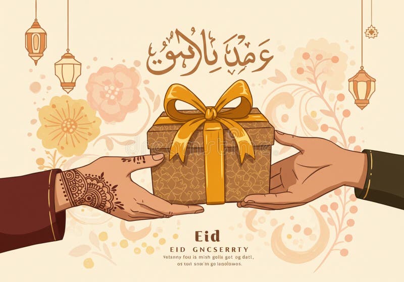 Two Hands Exchange a Decorative Gift Box Adorned with a Yellow Ribbon ...