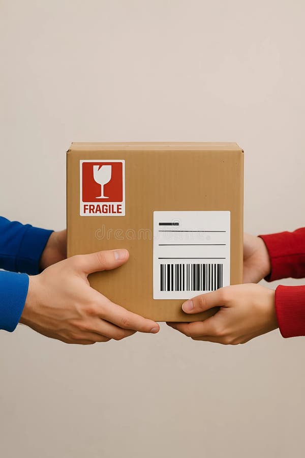 Two Hands Exchanging a Cardboard Parcel, Symbolizing the Moment of ...