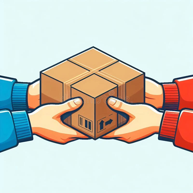 Two Hands Exchanging a Cardboard Parcel, Symbolizing the Moment of ...