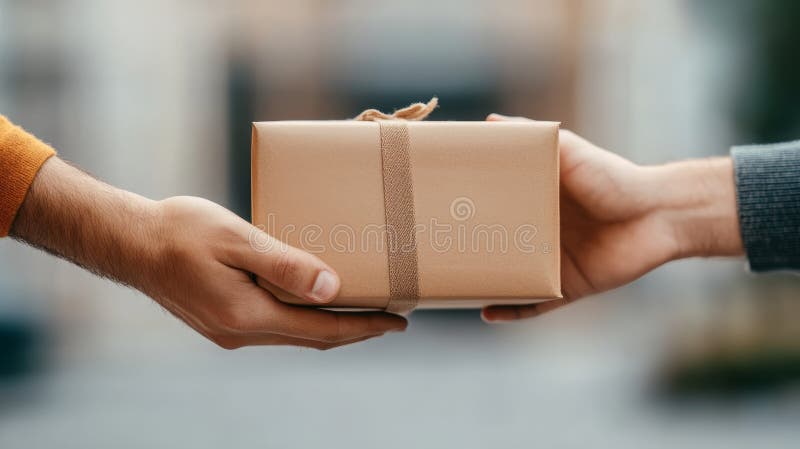 Two Hands Exchanging a Wrapped Gift, Symbolizing Generosity and the Joy ...