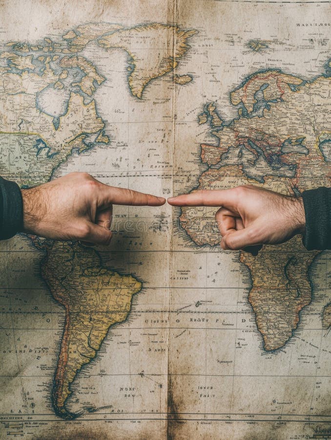 Hands Point in Opposite Directions Over a Vintage Map, Illustrating ...