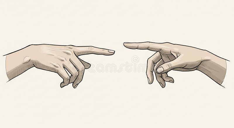 Two Hands Extend Towards Each Other Against a Plain Background ...